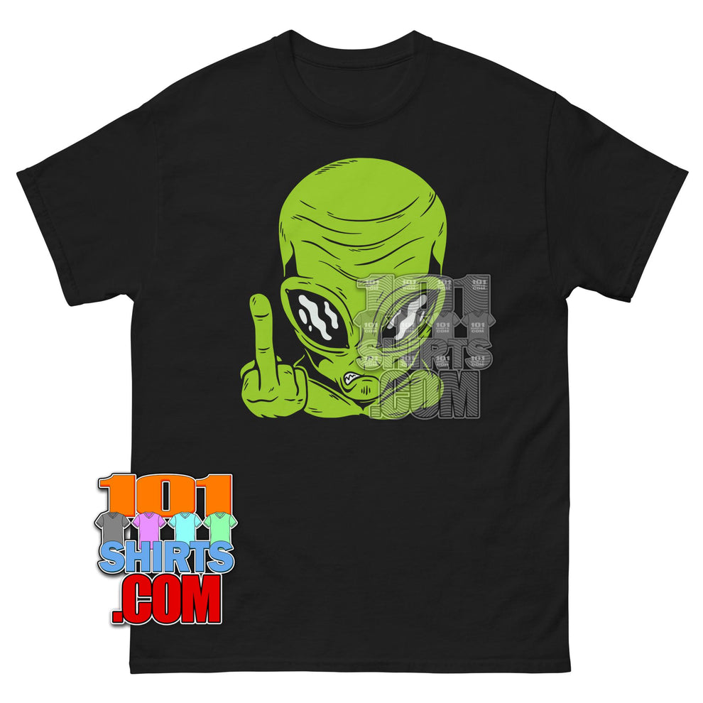 Funny Alien Middle Finger T-Shirt Rude Green Extraterrestrial Tee ...